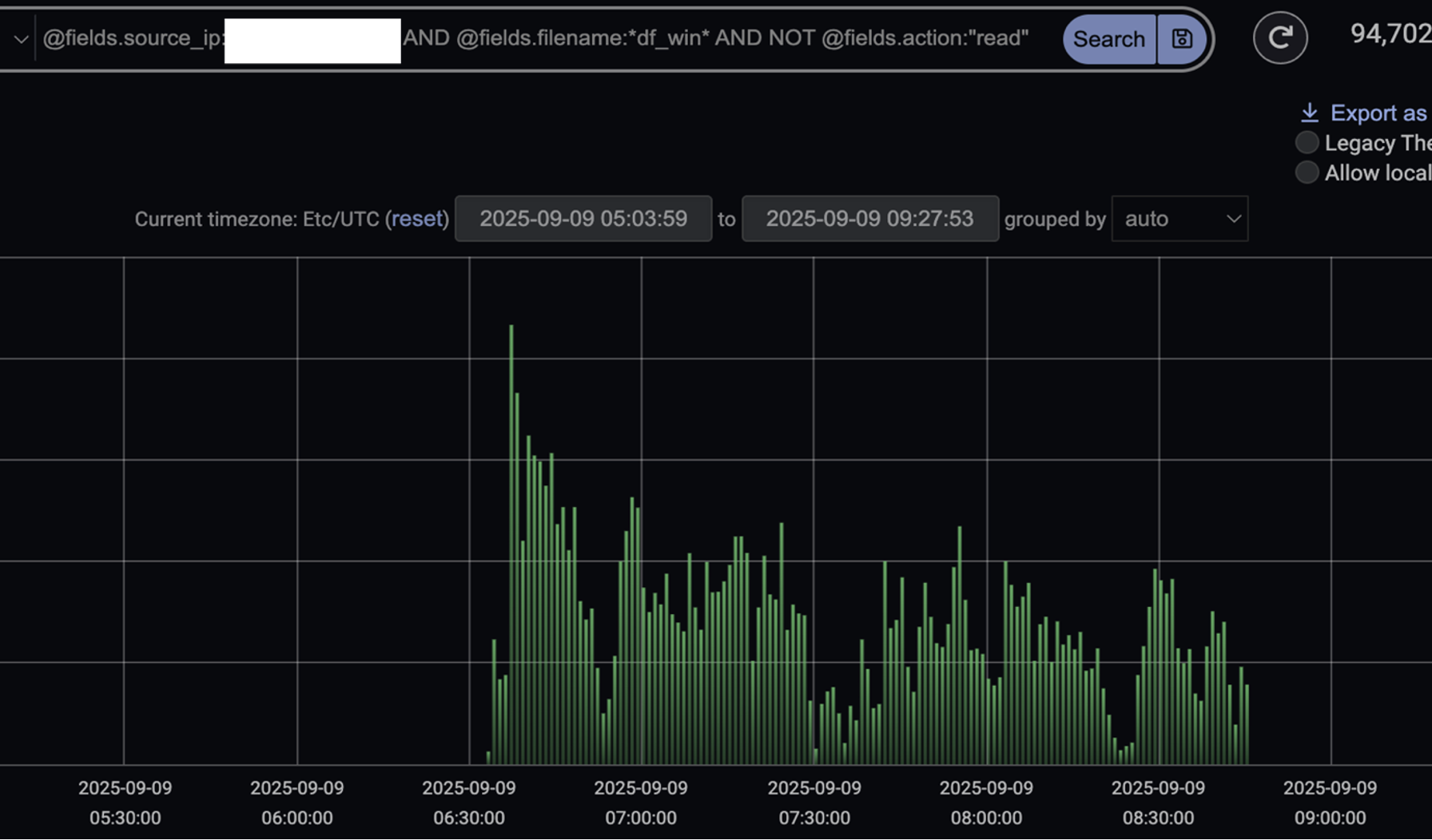 Darktrace’s detection of SMB events (excluding Read events) where the device was seen moving or ...